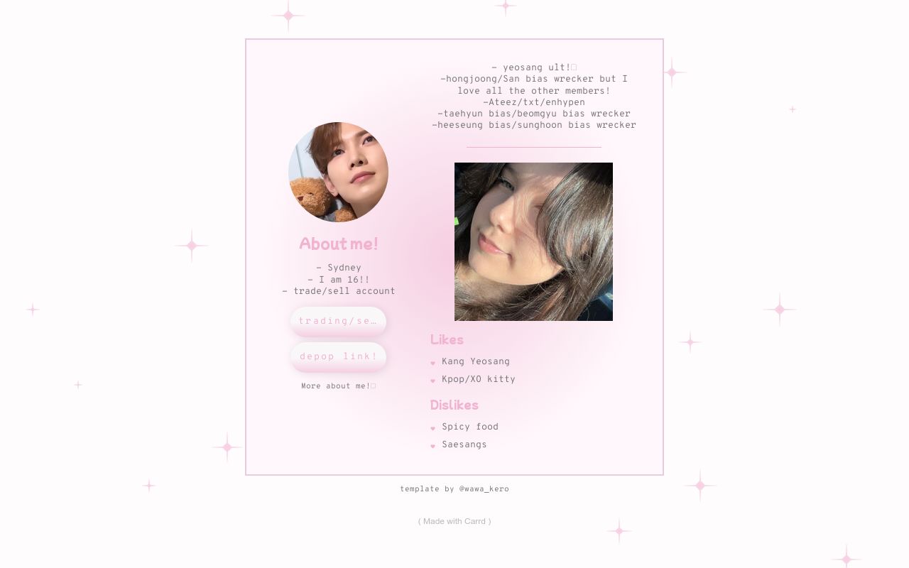 Trading/Selling/about me carrd